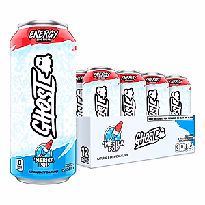 GHOST Energy Drink - 12-Pack, 'Merica Pop, 16oz Cans - Energy & Focus & No Artificial Colors - 200mg of Natural Caffeine, L-Carnitine & Taurine - Gluten-Free & Vegan