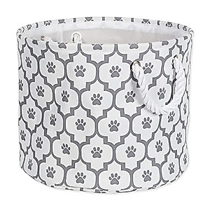Bone Dry Pet Storage Collection Lattice Paw Print, Medium Round, White/Gray