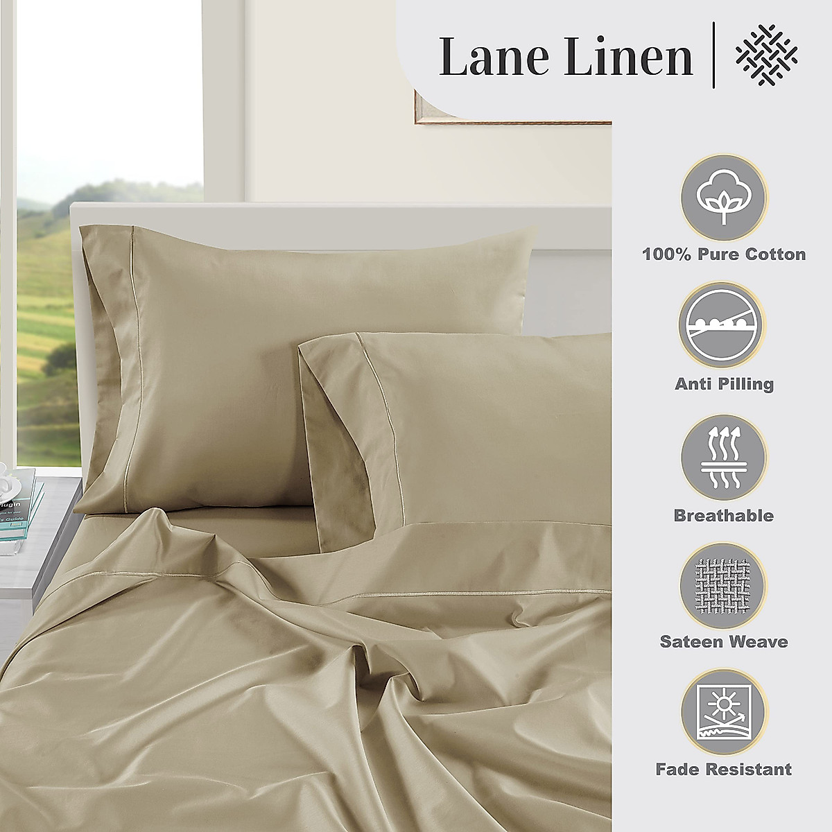 LANE LINEN 100% Egyptian Cotton Bed Sheets - 1000 Thread Count 4-Piece Linen King Set Bedding Sateen Weave Luxury Hotel 16" Deep Pocket (Fits Upto 17" Mattress)