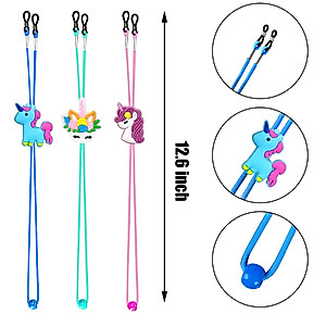 SKYCOOOOL 24 PCS Kids Glasses Strap Rainbow Unicorn Adjuster Anti-slip Silicone Eyeglass Straps Glasses Retainer Cute Decorations For Girls