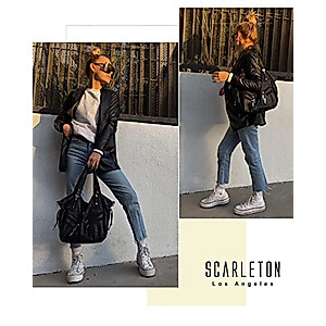 Scarleton Purses for Women, Top Handle Hobo Tote Bag, Faux Leather Satchel Shoulder Bag Large, H147604A - Brown