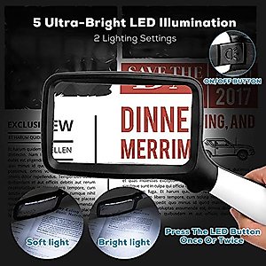 Folding Handheld Magnifying Glass with Light, 3X Large Rectangle Reading Magnifier with Dimmable LED for Seniors with Macular Degeneration, Newspaper, Books, Small Print, Lighted Gift for Low Visions