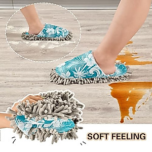 FLildon Microfiber Cleaning Slippers Beach Palm Hibiscus Washable Mop Shoes Slipper for Men/Women House Floor Dust Cleaner, Size M