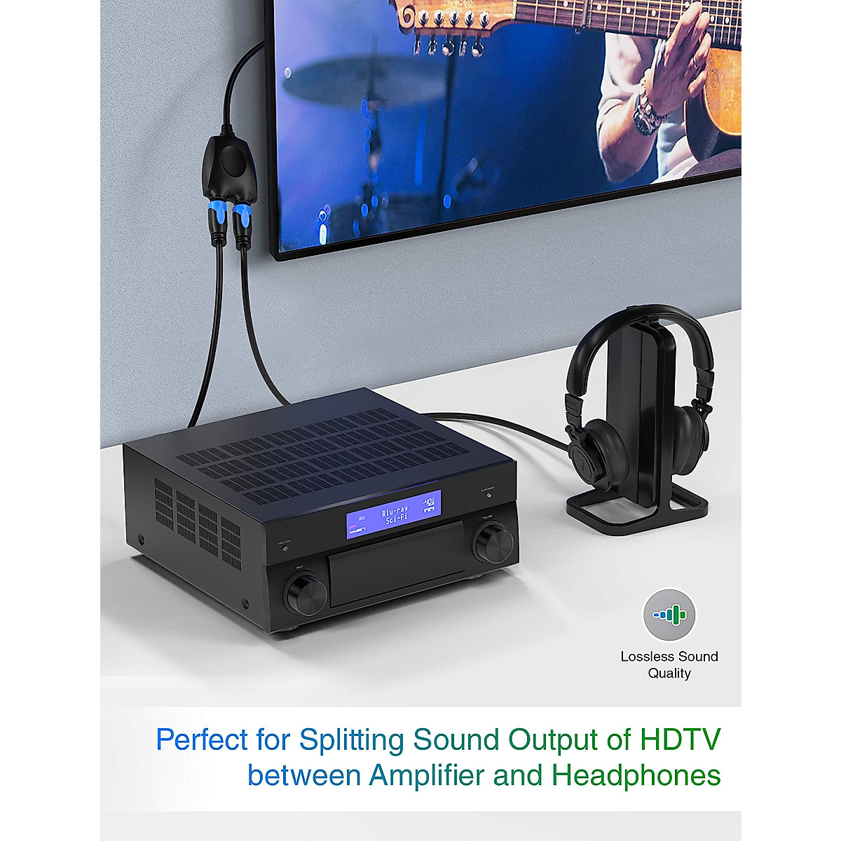 BlueRigger Digital Optical Audio Splitter 1x2 (1 in 2 Out Unidirectional Toslink Splitter, Support LPCM2.0, Dolby Digital, DTS 5.1)- for Home Theatre, Xbox, PS5, DVD, TV, Receiver, Sound Bar