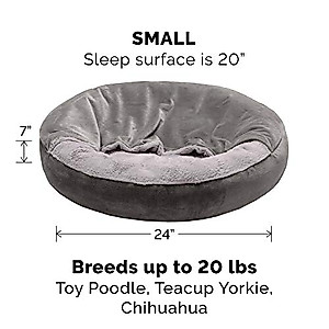 Furhaven 24" Round Calming Donut Dog Bed for Indoor Cats & Small Dogs, Washable, For Dogs Up to 20 lbs - Plush Velvet Waves Hooded Donut Bed - Dark Gray, Small