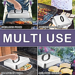 2Pcs 9.3" Basting Cover for Griddle, Leonyo Square Griddle Dome Stainless Steel, BBQ Cheese Melting Dome Metal Burger Cover Lid in & Outdoor, Heavy Duty Cooking Steam Cover for Flat Top Grill