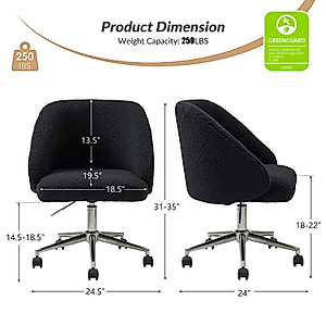 HULALA HOME Sherpa Home Office Desk Chair, Comfy Upholstered Adjustable Height Task Chair, Lamb Fleece Vanity Chair for Bedroom, Study Room, Black