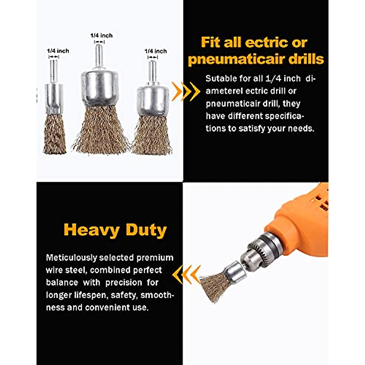 15 Pack Brass Coated Wire Brush Wheel & Cup Brush Set with 1/4-Inch Shank, Rocaris 3 Sizes Coated Wire Drill Brush Set Perfect For Removal of Rust/Corrosion/Paint