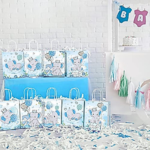 24 Pack Elephant Gift Bags Baby Shower Treat Bags Birthday Party Favor Bags Candy Goodie Bags for New Parents Sprinkle Birthday Party Boy Girl Baby Shower Kids Animal Theme Supplies Decor (Blue)