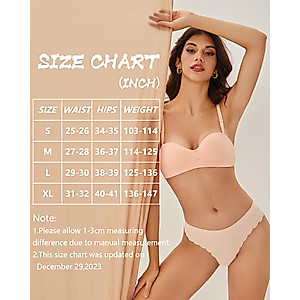 FINETOO Seamless Thongs for Women Low Rise Lace Wavy Sides Thong Sexy No Show Panties Womens Underwear S-XL 6 Pack