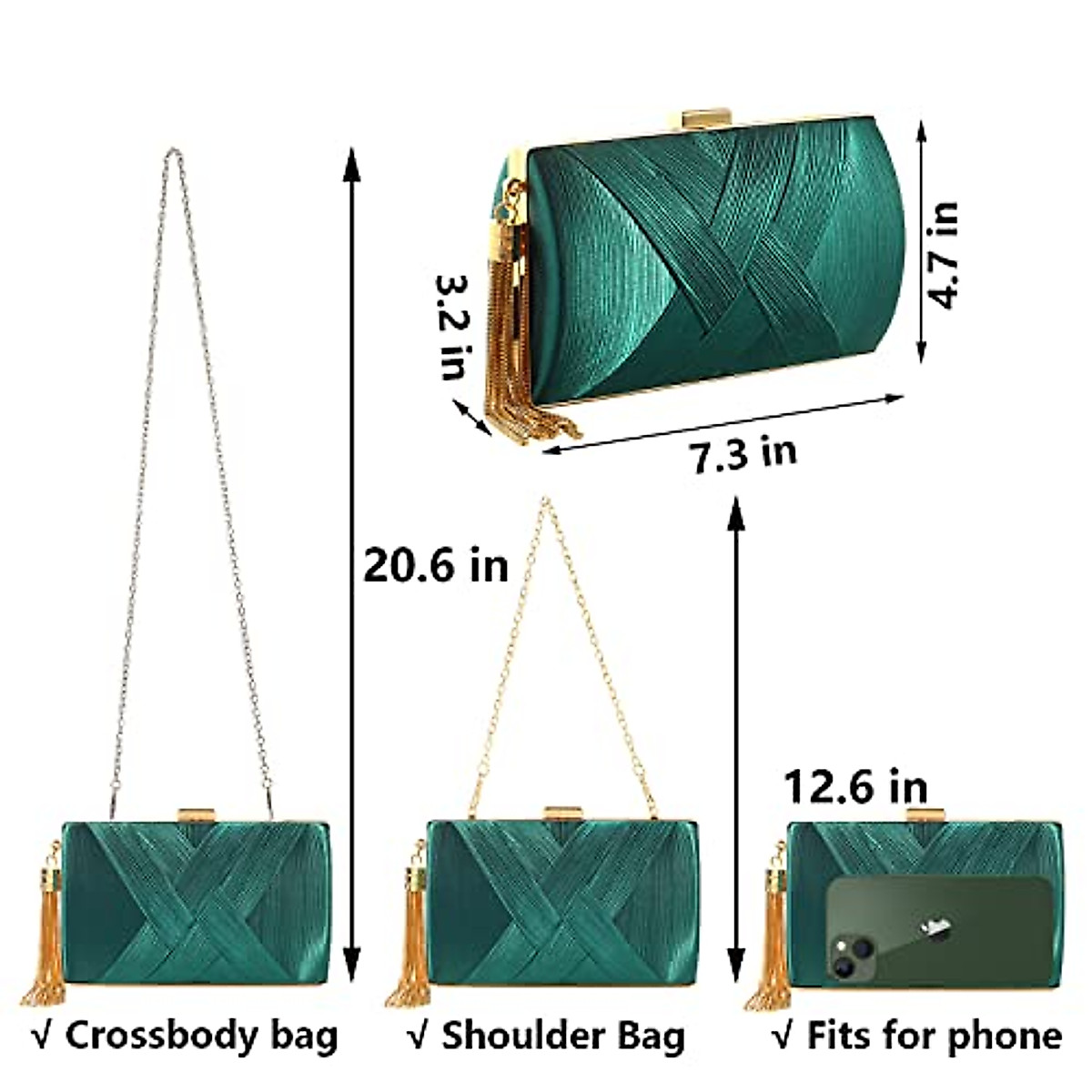 Zengmei Clutch Bag Purses for Women Evening Stain Fabric Brid al Purse for Wedding Prom Night out Party (Green)