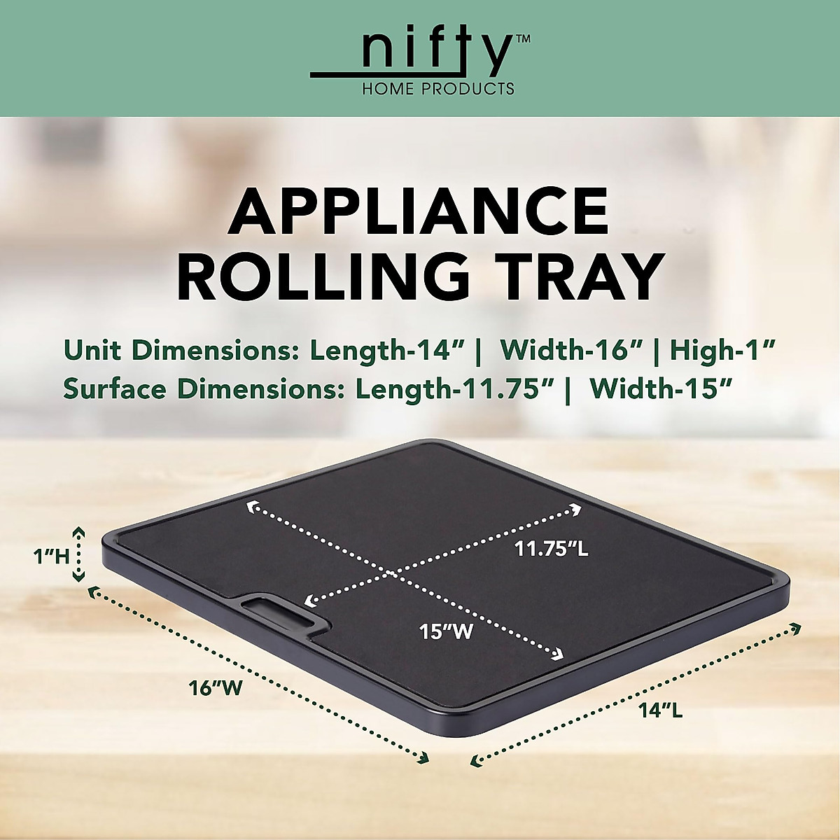 Nifty Large Appliance Rolling Tray, Black – Kitchen Caddy Sliding Tray, Integrated Rolling System, Non-Slip Pad Top, Sliding Tray for Coffee Maker, Stand Mixer, Blender, Toaster