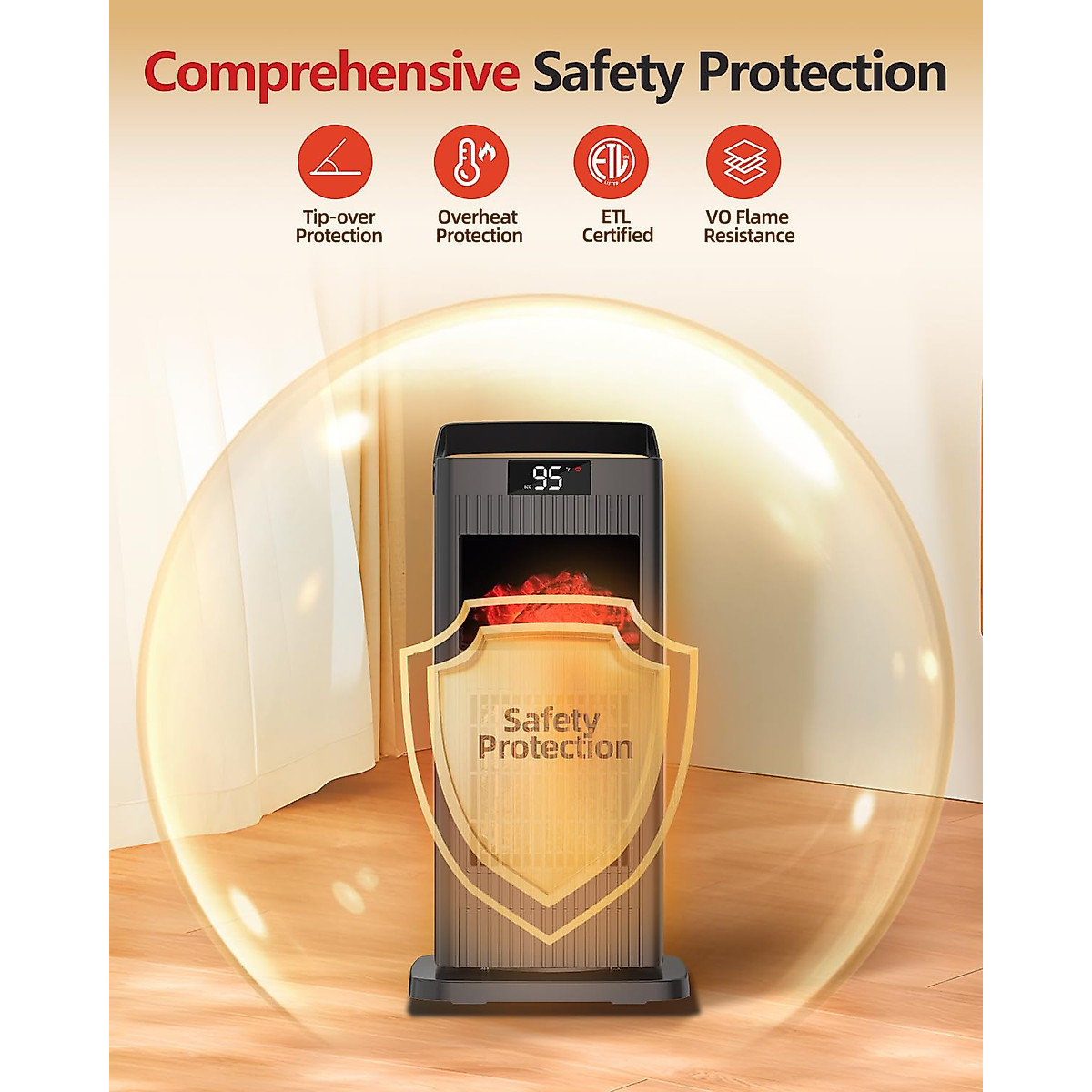 KNKA Space Heater with Thermostat, Electric Space Heaters for Indoor Use, 90° Oscillation, 4 Mode, 12H Timer, 1500W Fast Heating Ceramic Heater for Bedroom, Home, Office - ETL Certified, 13.78"