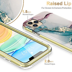 Esdot Compatible with iPhone 11 Pro Max Case with Built-in Screen Protector,with Fashionable Designs for Women Girls,Protective Phone Case for Apple iPhone 11 Pro Max 6.5" Turquoise Pink Marble