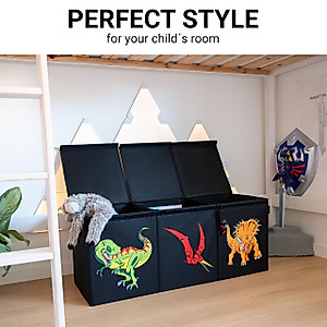KLOWADOMA Extra Large Collapsible Dino Toy Box with Lids for Kids - Toy Storage Organizer, Chest, and Bin in Living Room, Playroom or Kids Room Organization