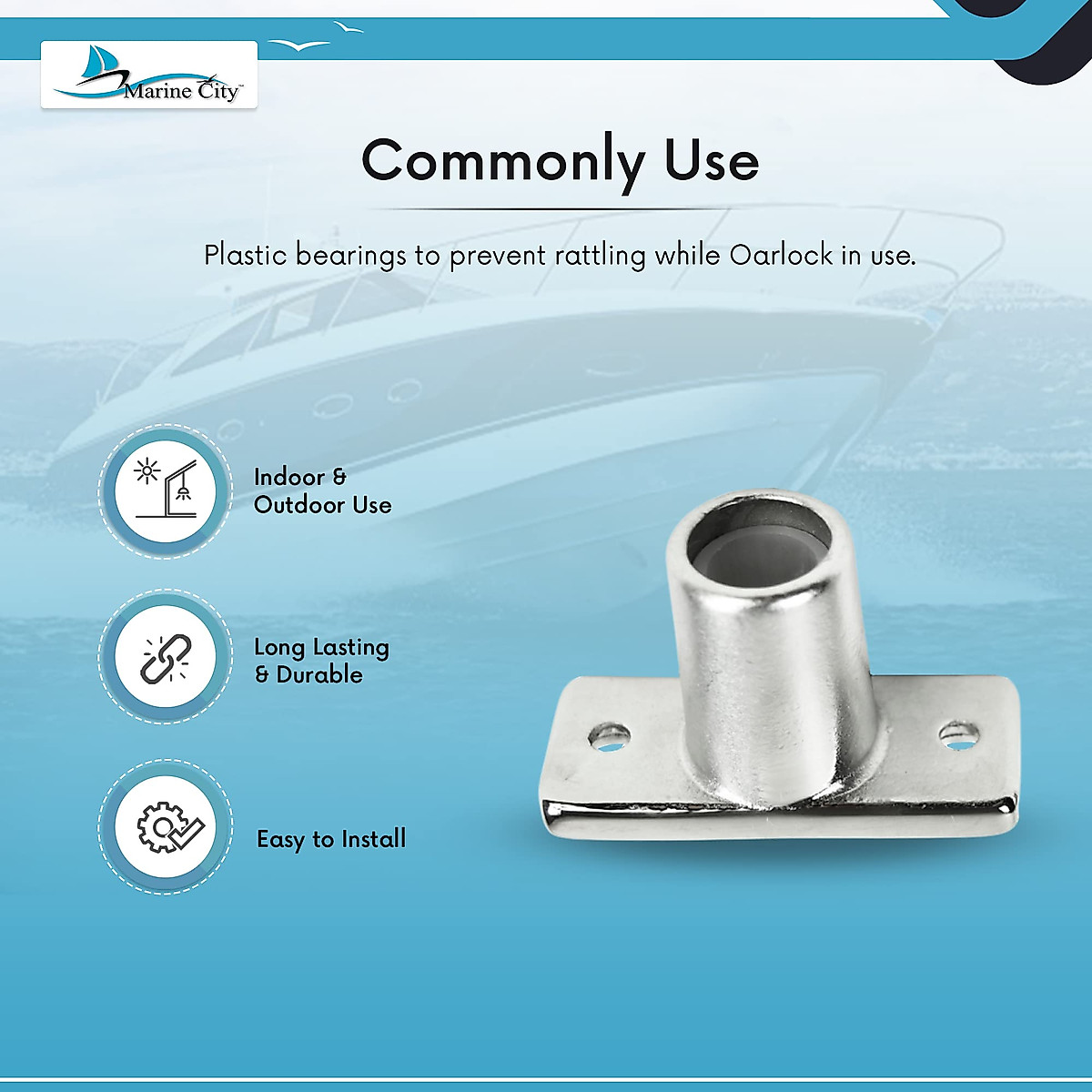 MARINE CITY 316 Grade Polished Stainless Steel 1/2 Inches Shank Top Mount Rowlock/Oarlock Socket for Boats – Yachts – Ships (Pack of 2)