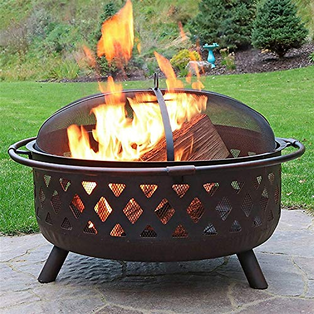 LEAYAN Garden Fire Pit Portable Grill Barbecue Rack 2-in-1 Outdoor Fire Pits Outdoor Fire Tables, 29.5in Heavy Duty Steel BBQ Grill Fire Pit Bowl with Cover BBQ Cooking for Camping B