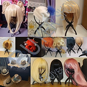 wiysday 6PCS Wig Holder，Wig Stands, Collapsible Wig Stand for Short Wig,14 inch Portable Travel Wig Holder (Black)