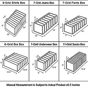 RESHANG 6PCS Grey Wardrobe Clothes Organizer,Clothes Organizer for Jeans+Pants+Shirts+Bra+Underwear+Socks,Folded Washed Mesh Organizers for Wardrobe, Drawer, RV Travel Clothing Storage Classification