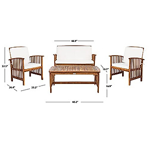 SAFAVIEH Outdoor Collection Rocklin Natural/ Beige 4-Piece Conversation Patio Set with Cushions