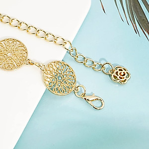 DTWAWA Hollow Round Decor Chain Belts for Women, Metal Waist Chain Plus Size for Her Dresses(Gold,41.3in)