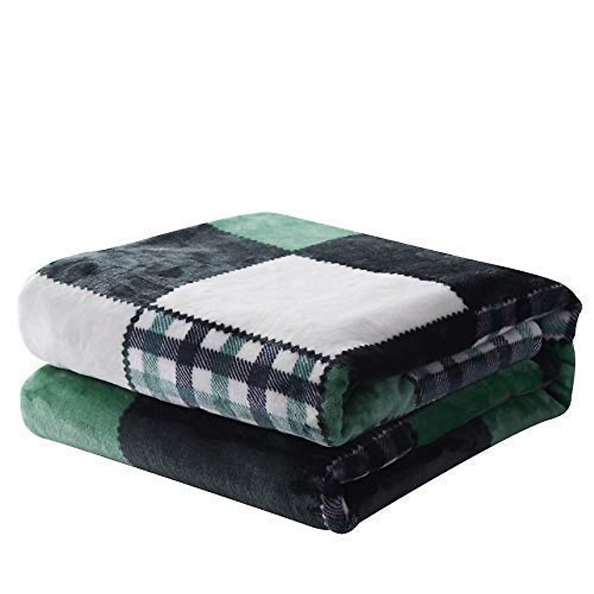 Tache Forest Green Farmhouse Super Soft Micro Fleece Plaid Patchwork Plush Lightweight Dual-Sided Decorative Couch, Sofa, Travel, Lap, Bed Throw Blanket, 50x60