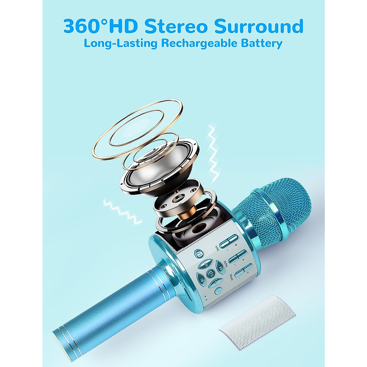 Amazmic Kids Karaoke Microphone Machine Toys for Girls Bluetooth Microphone Portable Karaoke Machine with LED Light, Birthday Gift for Girls Boys 3-12 Year Old Adults Birthday Party, Home KTV(Blue)