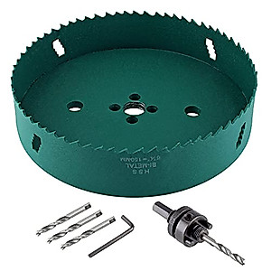 Kyuionty 6-1/4 Inch 159mm Hole Saw with Heavy Duty Arbor, HSS BI-Metal Wood Hole Saws Bit 1.26 Inch Cutting Depth, Hole Cutter for Wood Cornhole Boards, Plastic, Drywall, Fiberboard