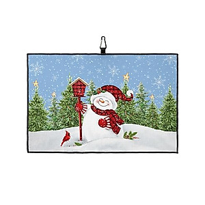 Golf Towel Christmas Snowman Xmas Tree Cardinal Blue,Waffle Pattern Microfiber Club Cleaner Golf Towels with Carabiner Clip for Women Men Dad,Winter Snowflake Golf Towel for Golf Bags,24x16in
