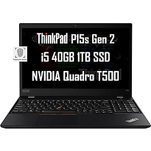 Lenovo ThinkPad P15s Gen 2 Mobile Workstation & Business Laptop (15.6" FHD, Intel Core i5-1135G7, 40GB RAM, 1TB SSD, NVIDIA Quadro T500 Graphics), Fingerprint, Wi-Fi 6, Webcam, Win 11 Pro, Black