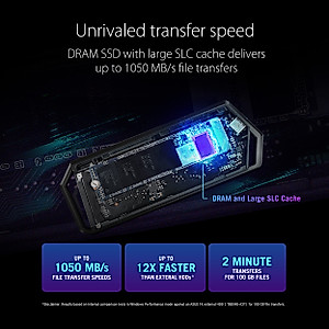ROG Strix Arion S500 Portable SSD - USB-C 3.2 Gen 2, NVMe SSD with DRAM, up to 1050 MB/s transfers, 256-bit AES Disk, 500 GB Capacity, NTI Backup Now EZ Software, Aura Sync