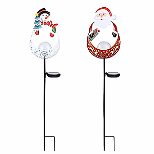 Solar Christmas Garden Stake Lights Santa Claus&Snowman Solar Christmas Decorations with LED Lights Outdoor Xmas Yard Pathway Lights Christmas Landscape Lights for Garden(2 PCS)