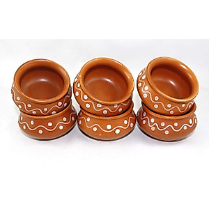 Ceramic Pots for Curd (80 ml, Set of 6) - Ceramic Katori Set Chutney Kheer Bowls Snacks Serving Bowls