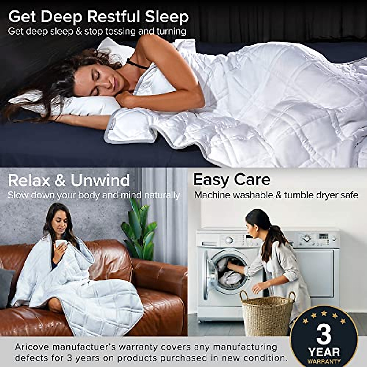 Aricove Cooling Weighted Blanket, 10 lbs, Full/Twin Size for Adults, Luxury Heavy Blanket in Silky Soft Bamboo, 48x72 inches, Machine Washable, White