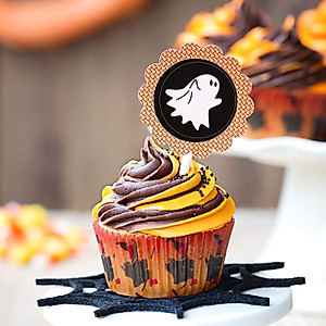 100 Pieces Halloween Stickers Round Seal Label Stickers Assorted Pumpkin Skull Bat Ghost Pattern Stickers for Halloween Party Decoration (Basic Style)