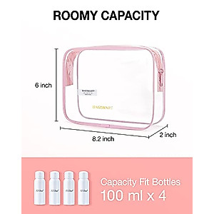 BAGSMART Clear Toiletry Bag, 3 Pack TSA Approved Travel Toiletry bag Carry on Travel Accessories Bag Airport Airline Quart Size Bags Water Repellent Makeup Cosmetic Bag for Women (Pink-3pcs)