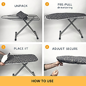 SAVUK Ironing Board and Cover Drawstring Tightening with Thick Felt Padding Scorch Resistant Easy Fit Heavy Reflective Duty Adjustable 3 Layer Standart Size 15x54 inch(Geometric Grey)