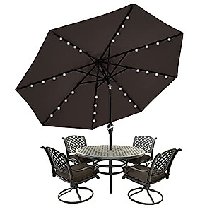 MASTERCANOPY Patio Umbrella with 32 Solar LED Lights -8 Ribs (7.5ft,Brown)