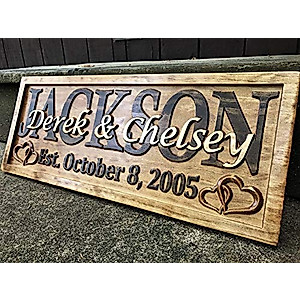 Personalized Wedding Gift Last Name Established Sign Family Name Signs Custom Wood Sign Carved Wood Decor 3D Hearts Couples Sign 5 Year Anniversary Gift