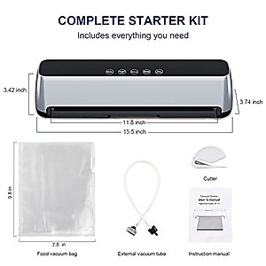 Fully Automatic Vacuum Sealer Machine, Hands-Free Operation, 5 Functions, Suitable for Vacuum Sealing Dry and Wet Foods, LED Indicator, Compact Design, Includes 15 Vacuum Bags