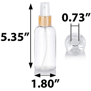 JUVITUS 4 oz / 120 ml Clear Plastic PET Boston Round Bottle (BPA Free) with Gold Fine Mist Spray (12 pack)