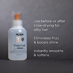 RUSK Designer Collection Thermal Serum with Argan Oil, 4.2 Oz, Alcohol-Free, Heat Protection and Shine, Frizz Eliminator, Great for Conditioning and Incredible Shine