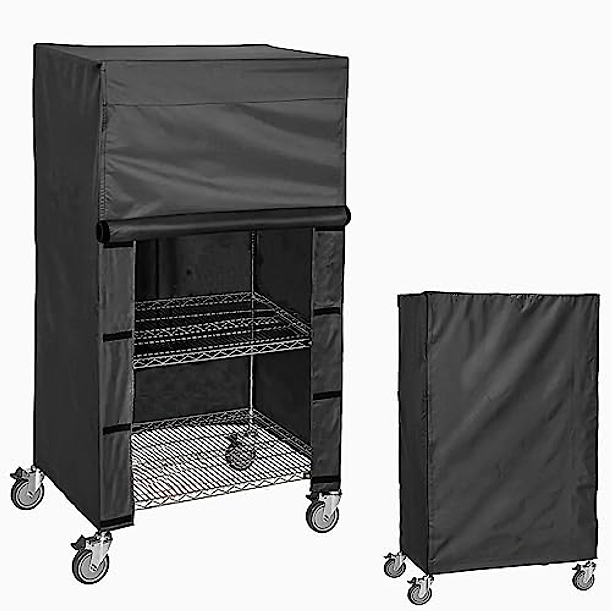 ZYSUOR Shelving Cover Storage Shelf Cover Wire Shelves Cover,48" W x 18" D x 72" H,Durable Velcro Design on Both Sides of The Front for Easy and Quick Opening and Closing,Black,only Cover