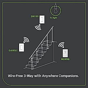 Leviton DN15S-2RW Decora Smart No-Neutral 15A Switch, Requires MLWSB Wi-Fi Bridge to Work, Alexa, Hey Google, HomeKit/Siri, White