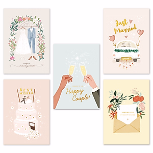 Wedding Cards for the Bride and Groom with Envelopes 5”x7”, Pack of 10 Assorted Cards, Blank Notes for Wedding Congratulations Card Bridal Showers Engagement Parties, Chic Designs with Real Gold Foil