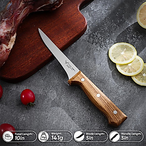 TAN REN 5" Boning Knife for Meat Cutting, Flexible Brisket Knife, Small Boning Carving Knife, Fillet Knives for Meat, Stainless Steel Skinning Knife