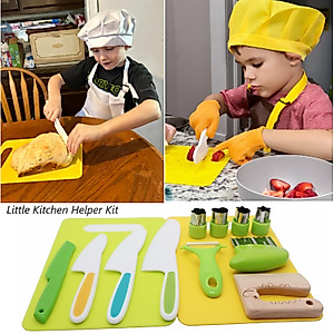 Higoney 13pcs Kitchen Set for Toddlers, Kids Knife Set for Real Cooking,Toddler Safe Knives Set with Cutting Board Fruit Vegetable Crinkle Cutters Serrated Edges Plastic-Kids Kitchen Tools