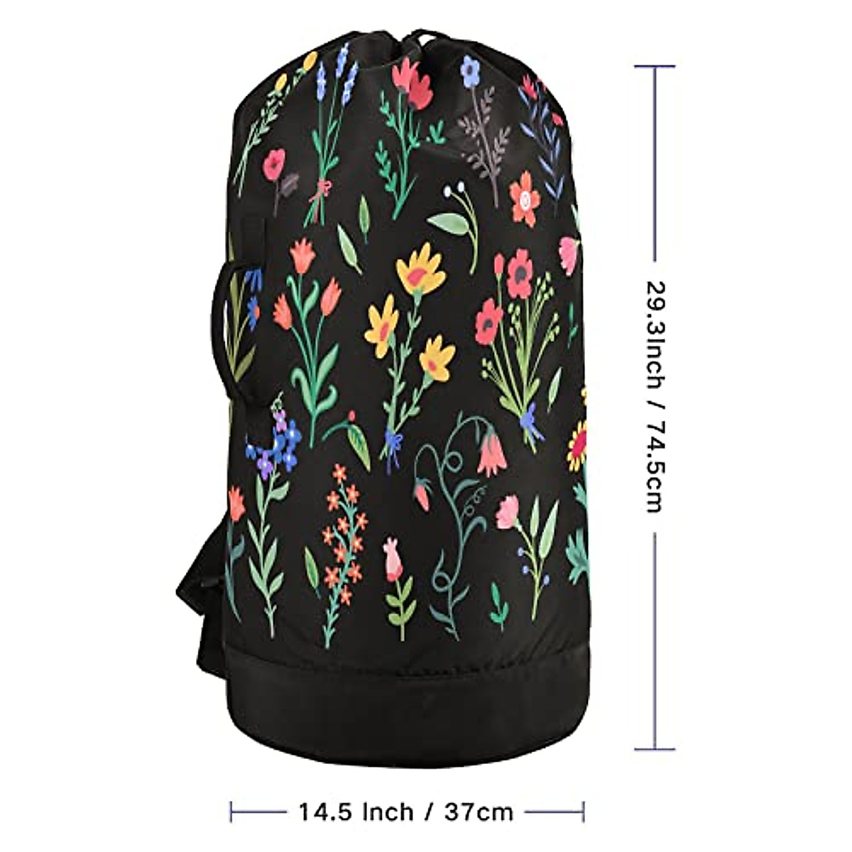 Kigai Wildflowers Travel Laundry Bag Waterproof Durable Large Laundry Backpack with Handles and Drawstring Closure Machine Washable Dirty Clothes Organizer Storage Bag Laundry Hamper