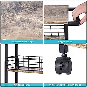 LUMAMU Slim Storage Cart for Small Spaces, 4 Tier Mobile Rolling Cart with Wheels Slide Out Storage Utility Shelves Cart with Wooden for Kitchen Narrow Spaces