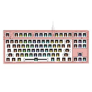 FL ESPORTS MK870 CMMK 87 Keys RGB Modular Mechanical Keyboard, 80% TKL Wired Gaming Keyboard DIY Kit w/Hot-Swap Switch Sockets (5-pin) & Customizable Software Supported (Barebones, Frosted Pink)